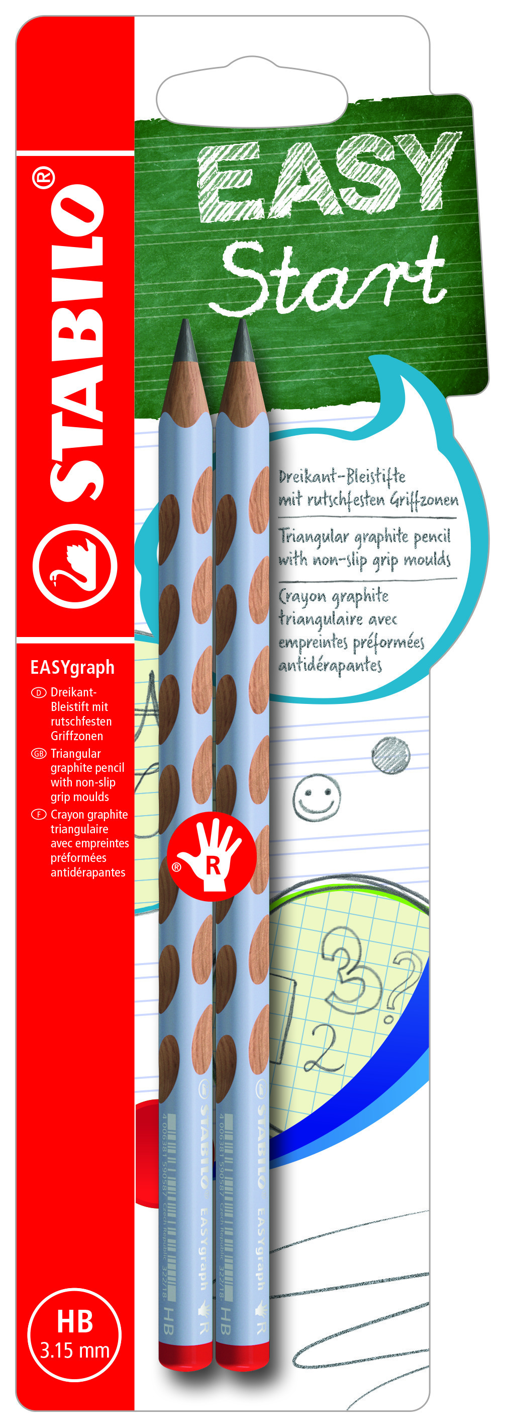 STABILO EasyGraph Potlood HB Rechts Blauw - 2 stuks - Ergonomisch