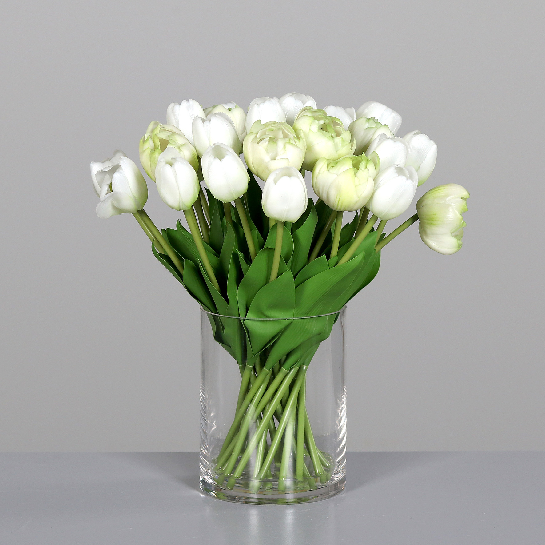 Boeket Tulpen in Glazen Vaas 36cm Creme - 28 stuks