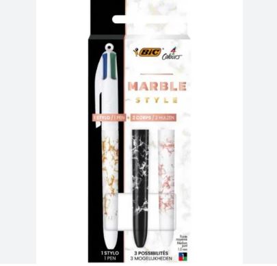 Bic Balpen 4Colours Marble 3-delig 1 Balpen + 2 Hulzen