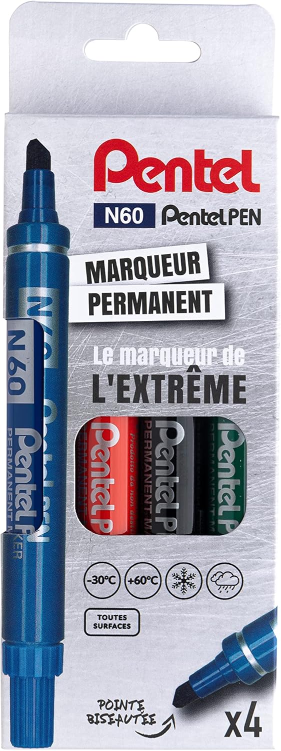 Pentel Pack PenTools Permanentmarkers N60 4 stuks 2 Zwart - 1 Blauw en 1 Rood | 31969341