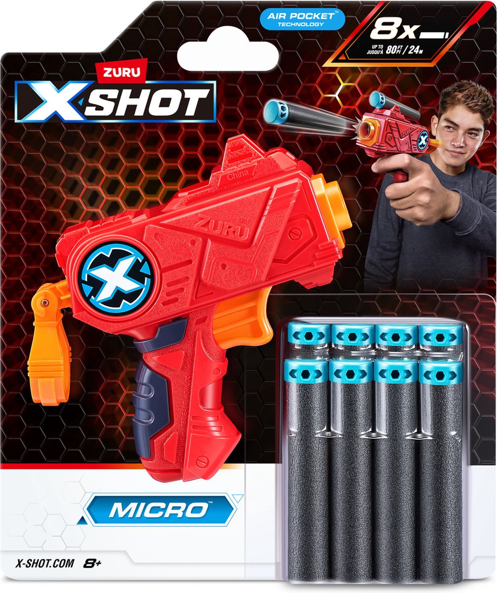 X-Shot, Micro Dart Blaster met 8 darts Rood