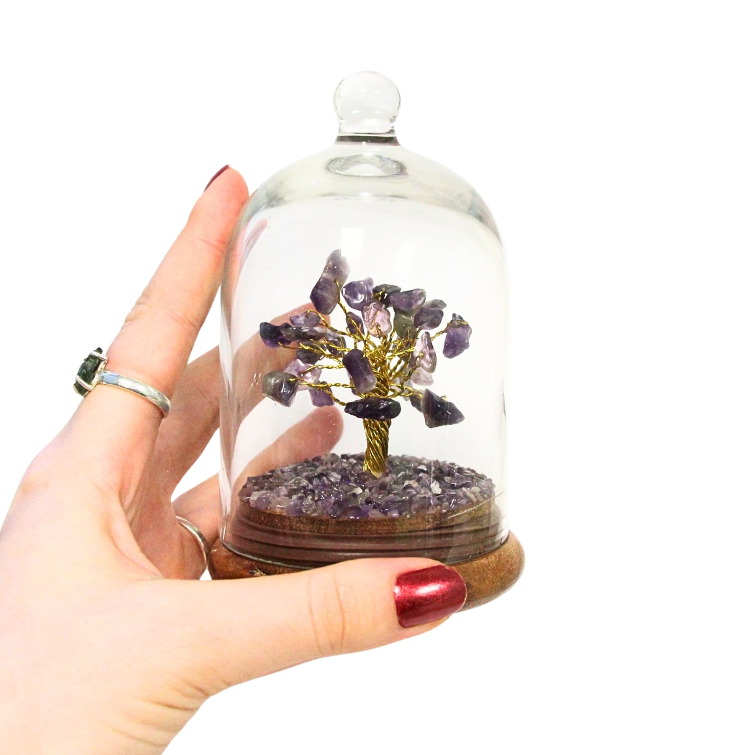 Amethist Edelsteen Boompje onder Glazen Stolp - 7.2x12.6 cm | 32133044