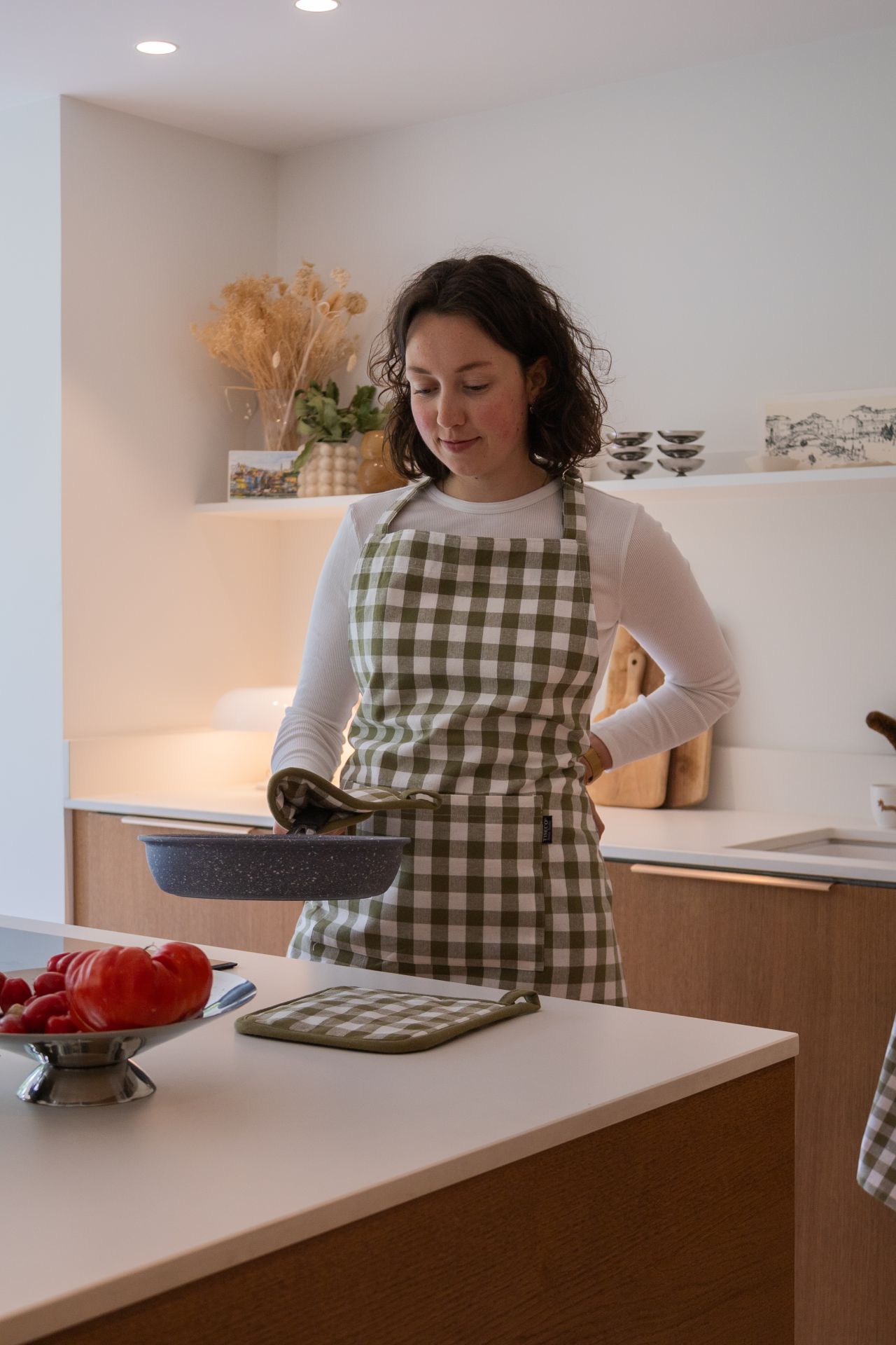 Tiseco Home Studio Pannenlap Gingham 20x20 cm Olijfgroen 2 stuks | 32104161