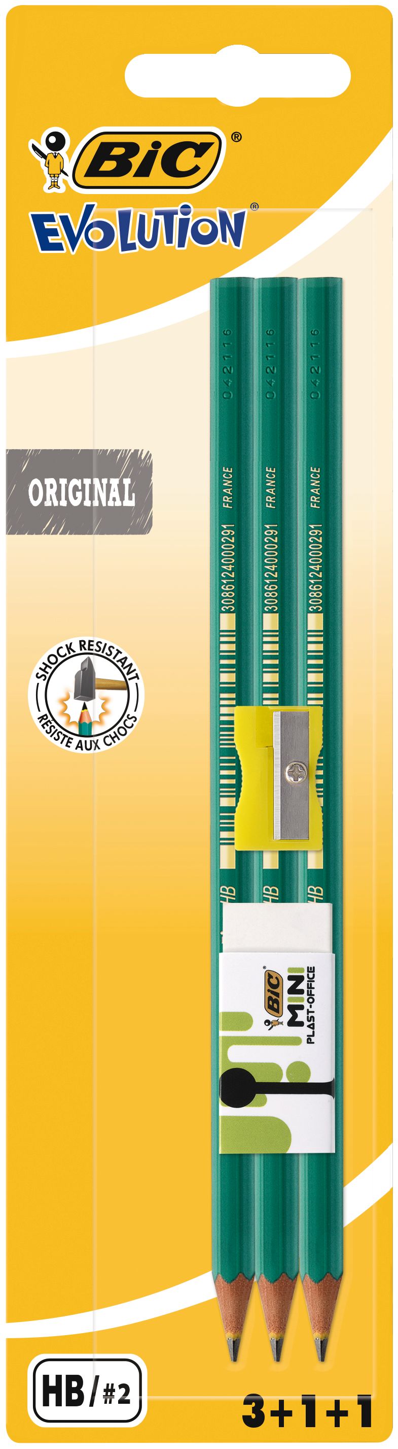 Bic Evolution 650 Grafietpotlood 3stuks + Gom + Slijper - HB Original