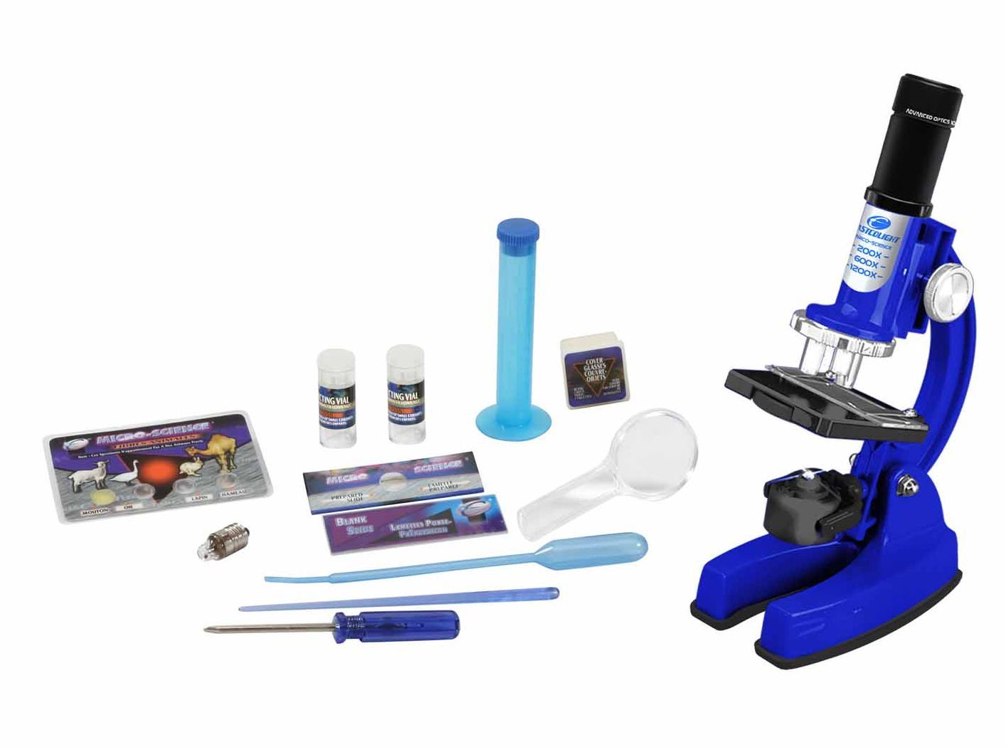 Microscoop 100/1200X met metalen voet in koffer, 48 delig