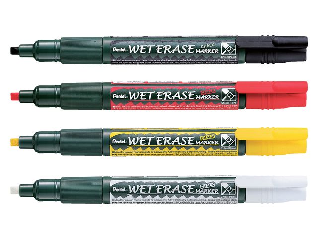 Pentel Pack PenTools Wet Erase Marker SMW26 4 stuks Wit-Rood-Blauw-Geel | 31969344