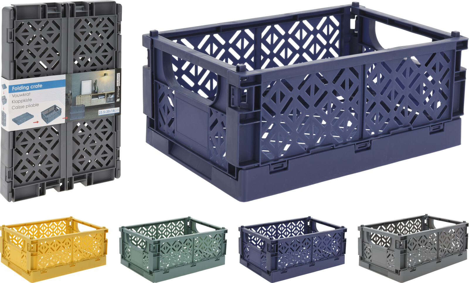 Plooibox 23.5x35x14 cm Geel/Groen/Blauw/Grijs - assorti