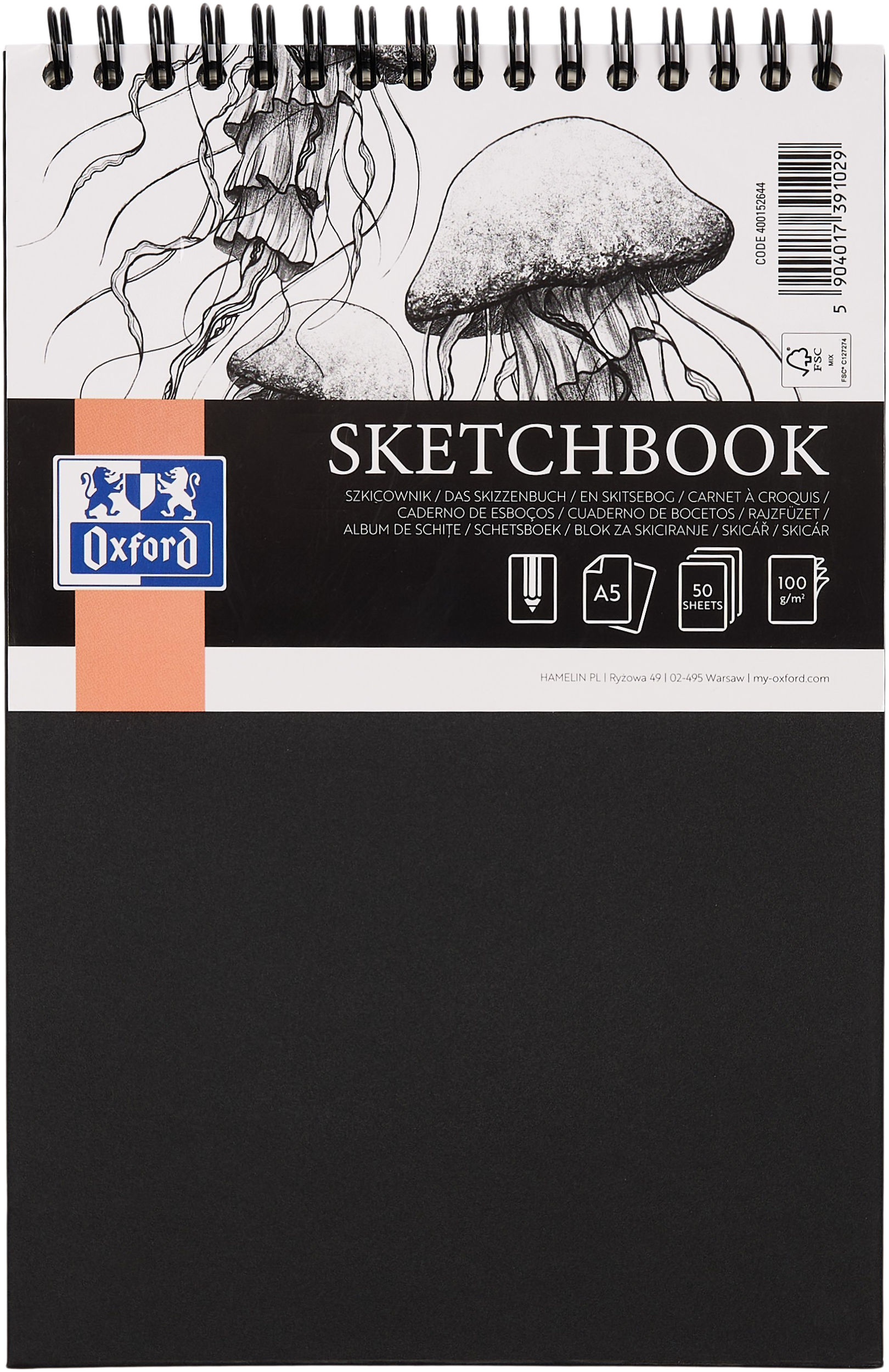 Oxford Schetsboek Zwart A5 Spiraal 100 g - 50 vel | 32078138