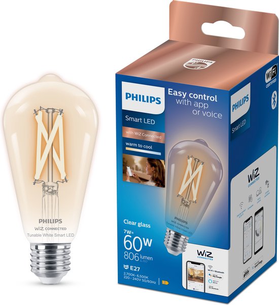 Philips Smart LED Edison Lamp ST64 Fil. E27 7W 806lm 2700-6500K