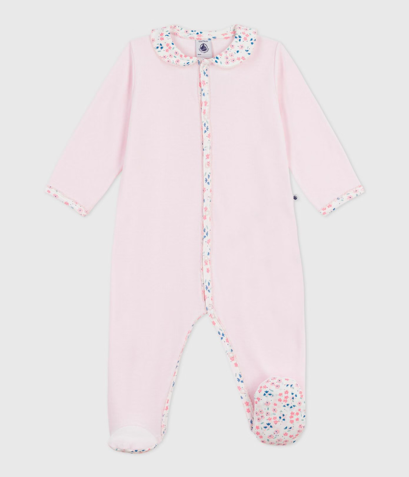 Petit Bateau Pyjama Baby met Kraag Fluweel Roze-Bloemenprint - 12 maand ...