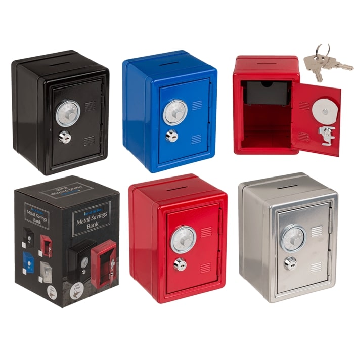 Spaarpot Kluis 16x11.5x10 cm - Metaal - met Code & Sleutels - assorti ...