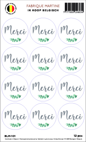 Objects Stickers Taupe rond - 12 stuks Merci - dia 30 mm