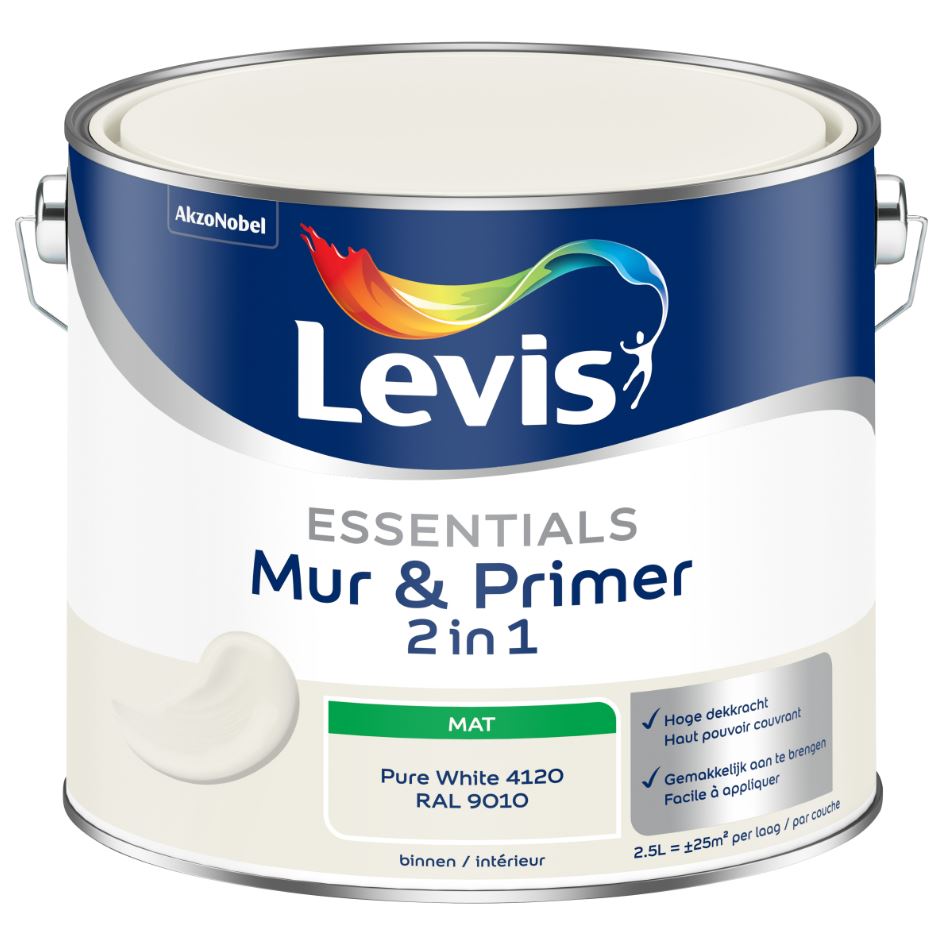 Levis Essentials Mur & Primer Pure White 2.5 l RAL 9010 | 31991162