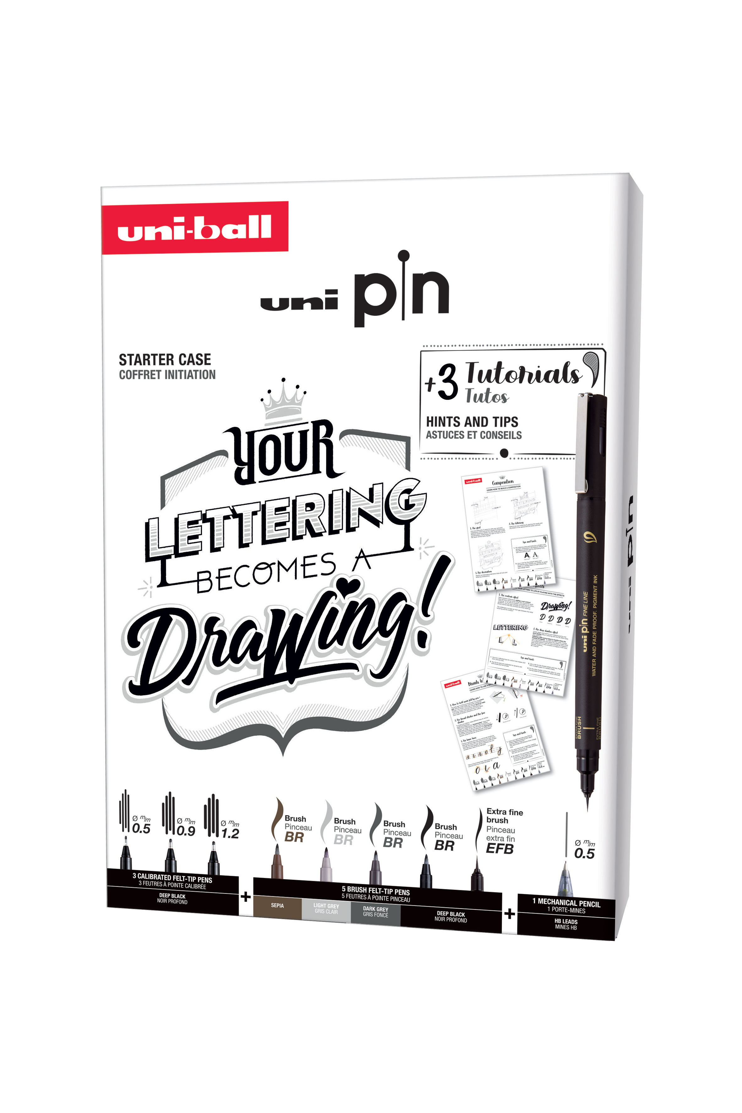 Uni-Ball Pigmentliner PIN Lettering Set 9 stuks