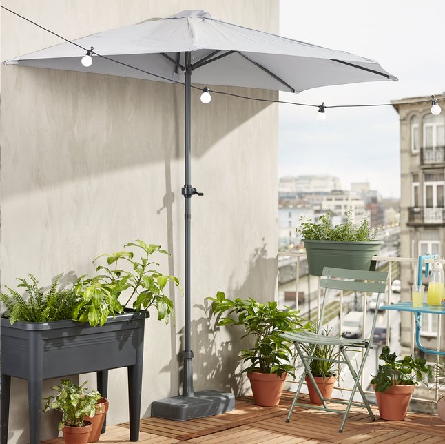 Parasol voor Balkon Half Rond 2.5 m met 6 baleinen Lichtgrijs