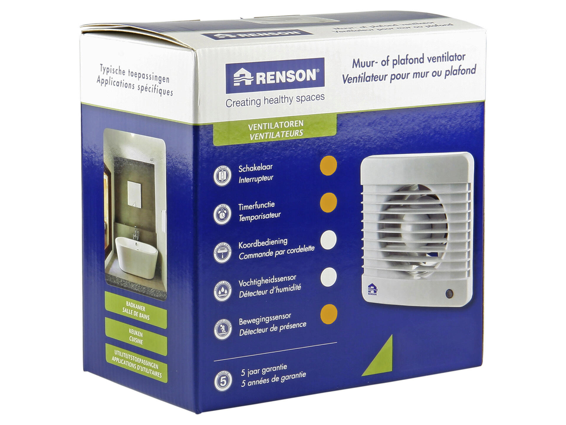 Renson Mechanische Ventilator 7502-M met Bewegingssensor 125 mm Wit