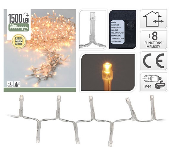 Kerstverlichting Microcluster 30 m 1500 Lights - Transparant/Extra Warm Wit
