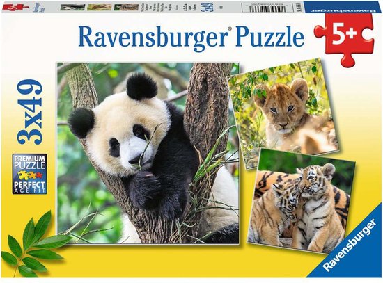 Ravensburger Puzzel Panda, Tijger, Leeuw 3x49 Stuks