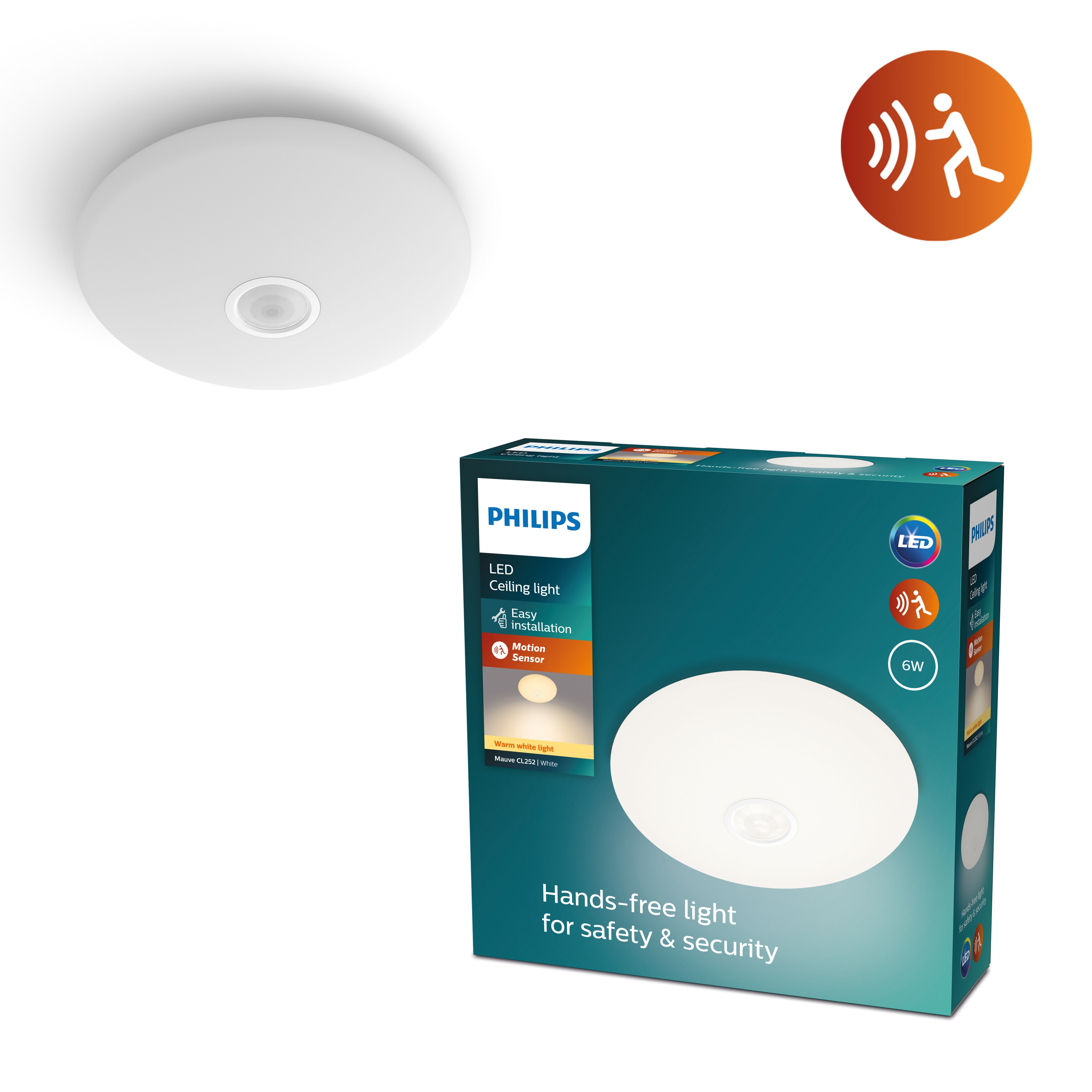Philips Plafondlicht Mauve PIR Wit Rond 25 cm 6W 2700K met Sensor