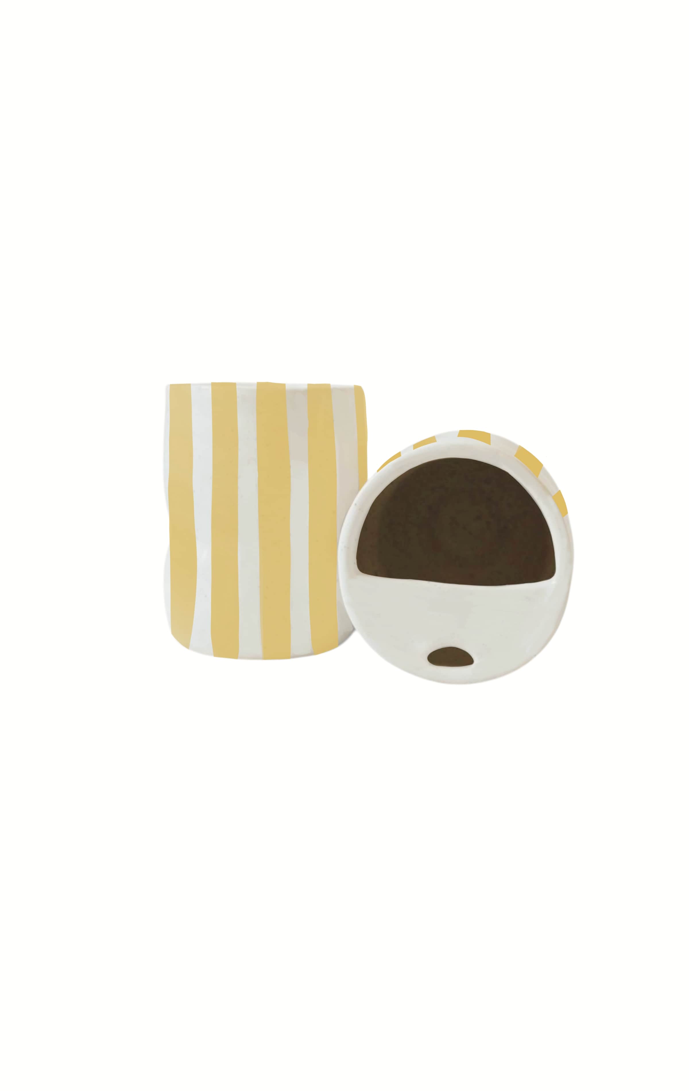 Val Pottery Coffee On The Go 7x8 cm - Yellow Stripes - Handgemaakt ...