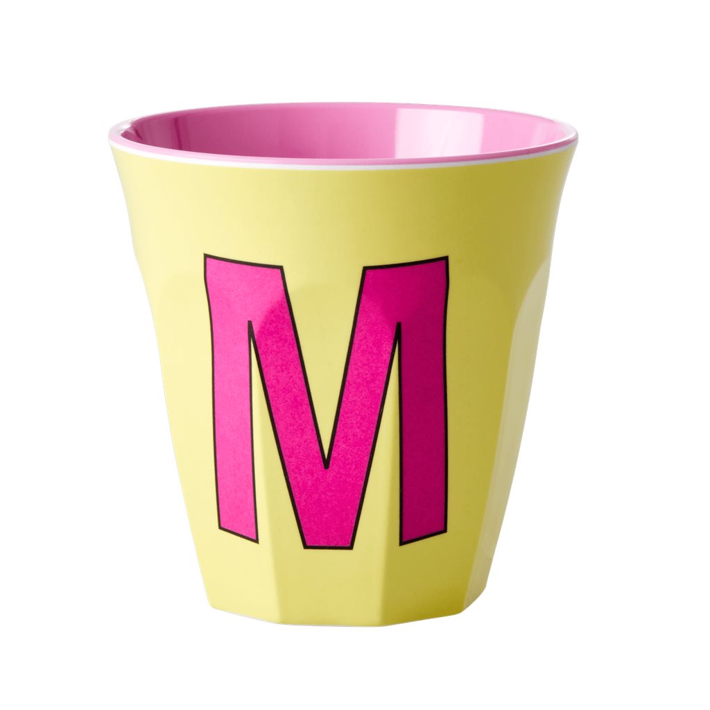 Rice Cup Melamine Letter M Geel - 9x9 cm