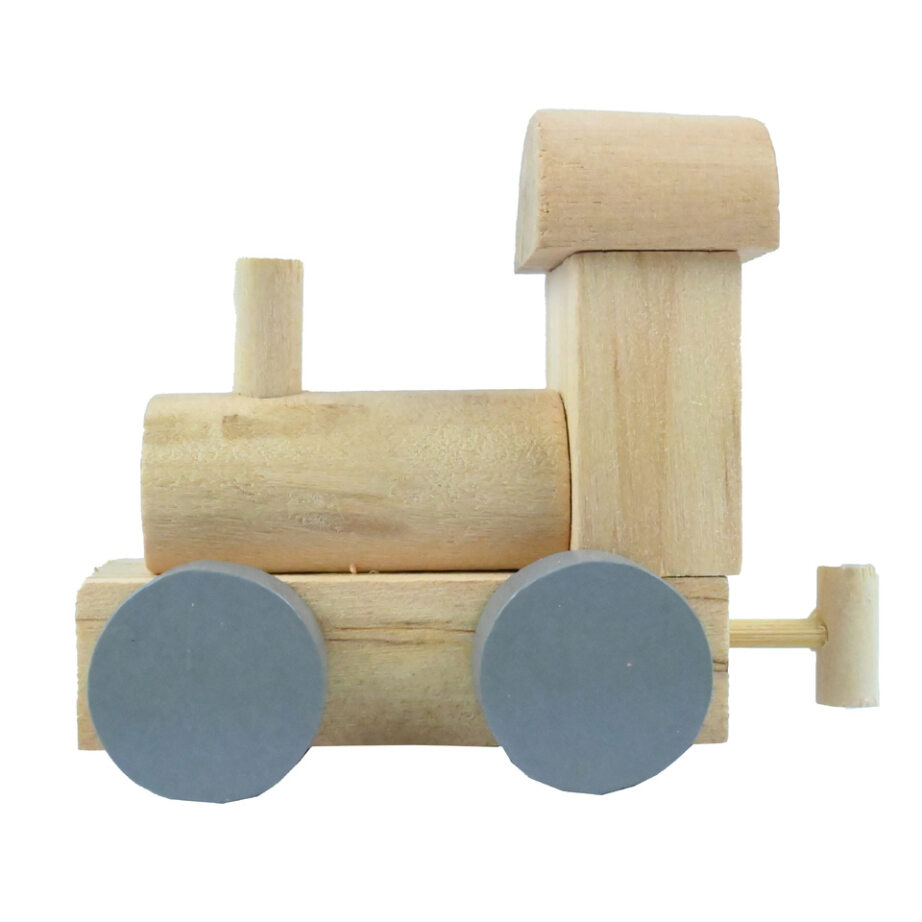 Treinletter Hout Locomotief Grey Wheels and Train Wood