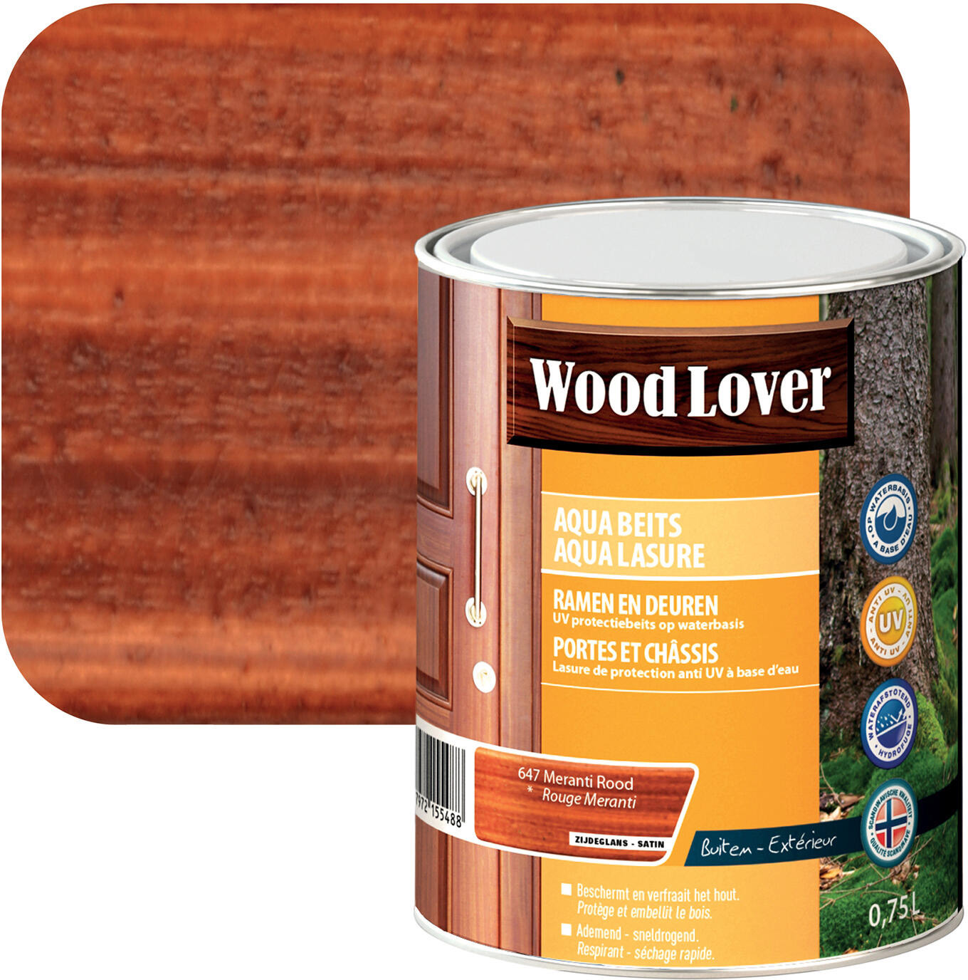 Woodlover Ramen & Deuren 0.75 l Kleur 647 Meranti Rood
