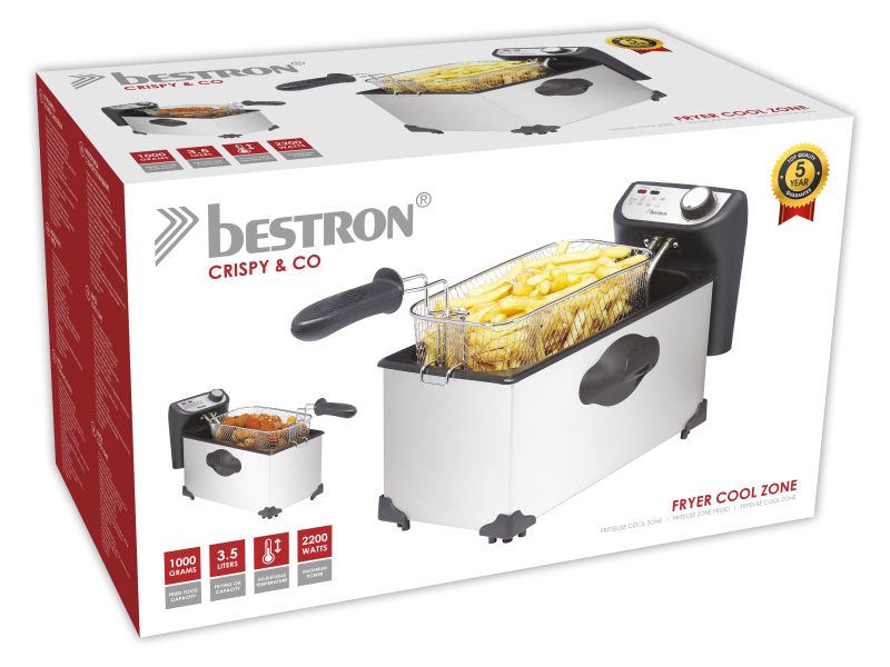 Bestron Friteuse AF351, 3.5 Liter 2200 Watt, Koudezone, RVS, uitneembaar