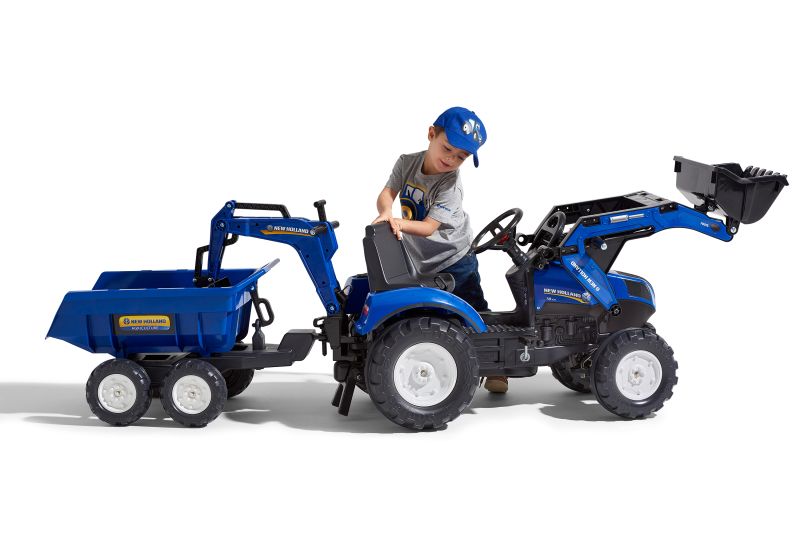 Falk New Holland T8 Pedaaltractor Blauw met Voorlader, Graafarm en ...